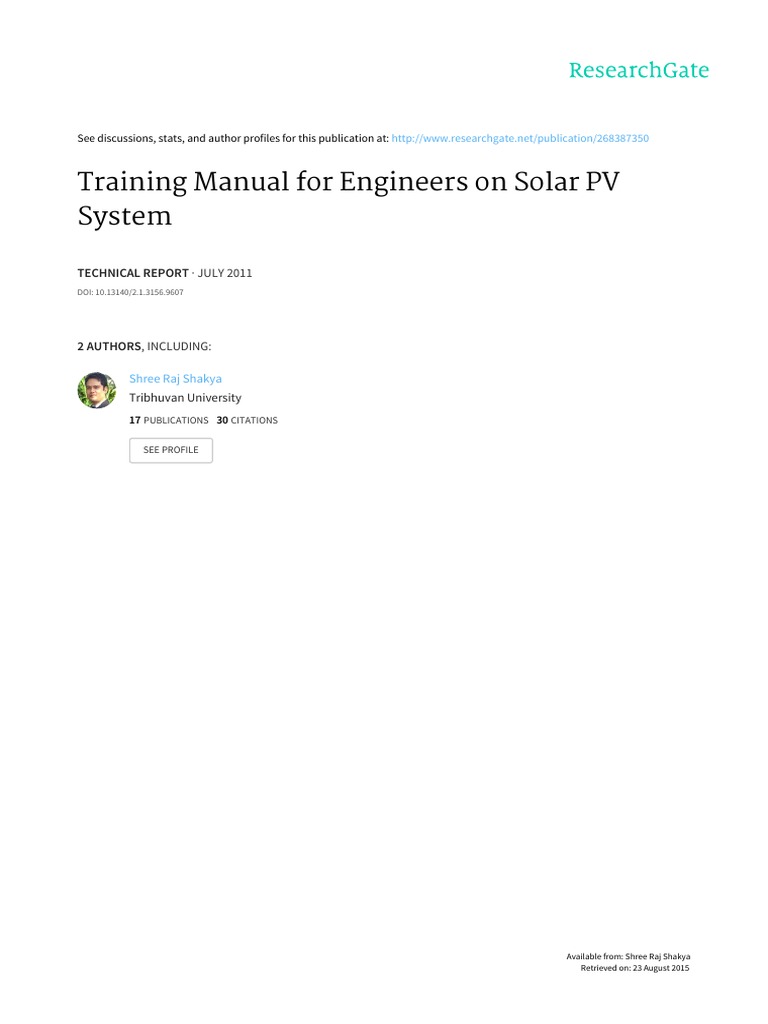 Training Manual For Engineers On Solar PV System | PDF | Ac Power ...