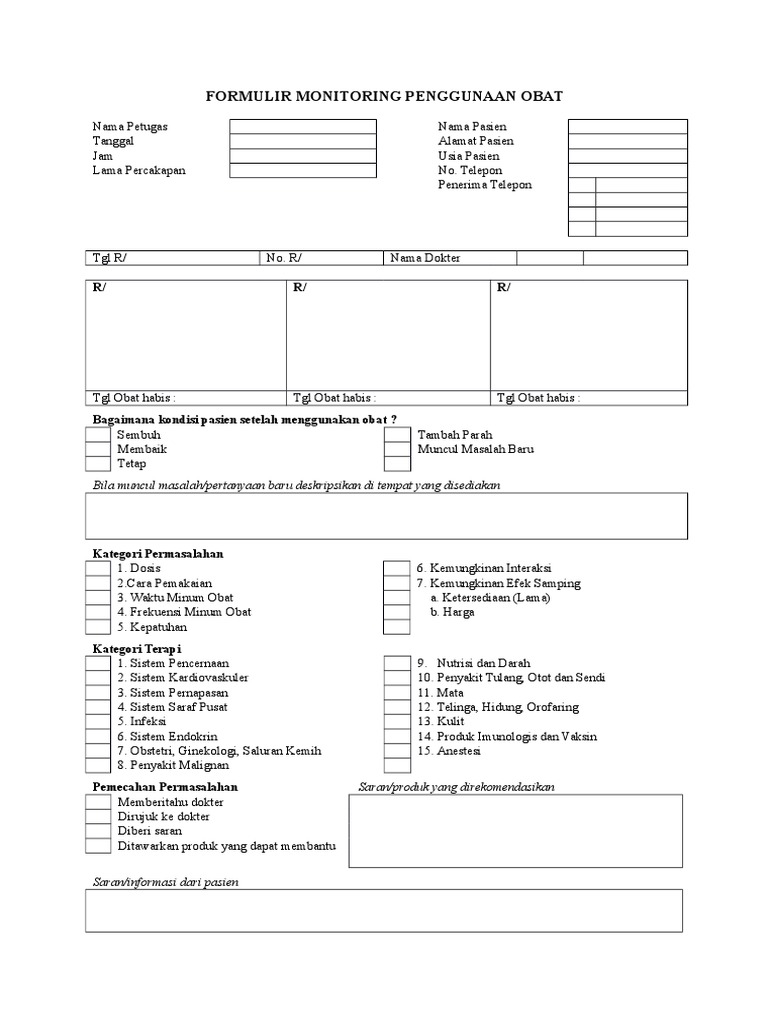 Formulir Monitoring Penggunaan Obat | PDF