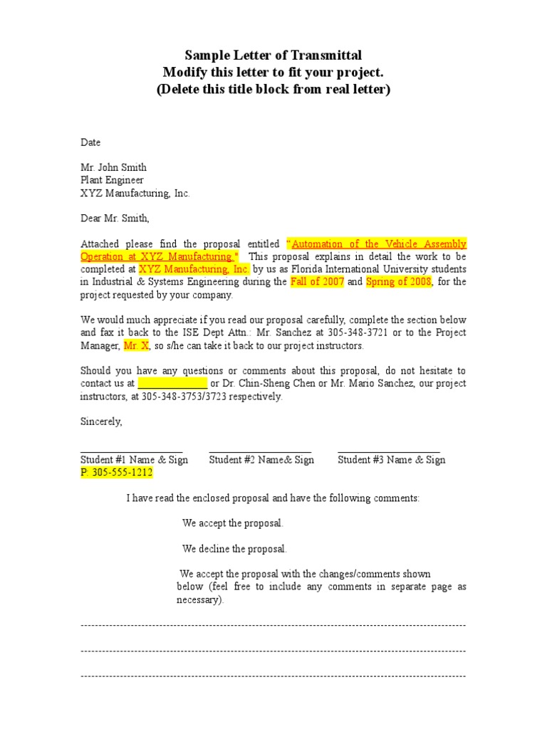 Sample Letter of Transmittal - Proposal | PDF