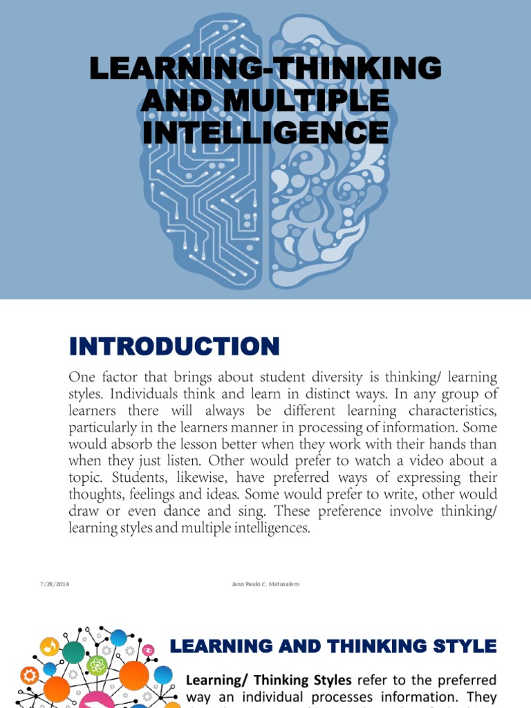 Learning Thinking Style & Multiple Intelligence | PDF | Learning | Lateralization Of Brain Function