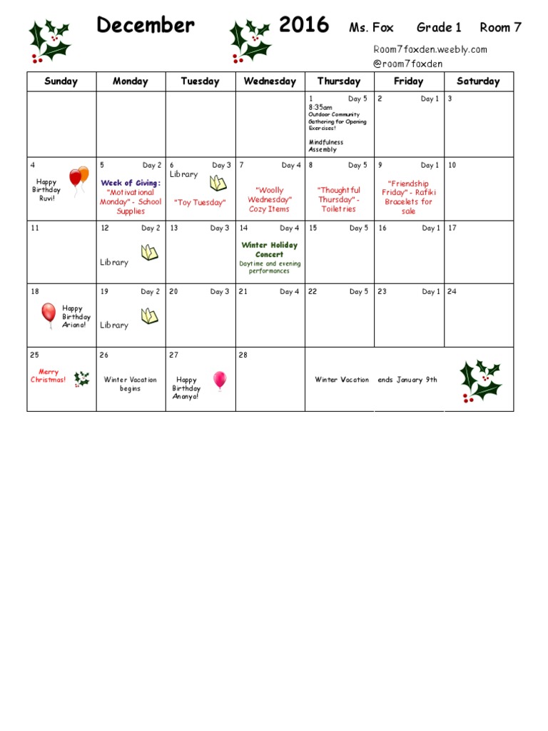December 2016 Calendar | PDF | Festival | Holidays