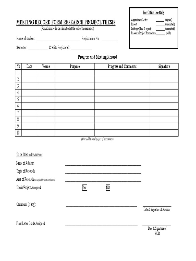 Meeting Record Form Research Project/Thesis | PDF | Business | Computers