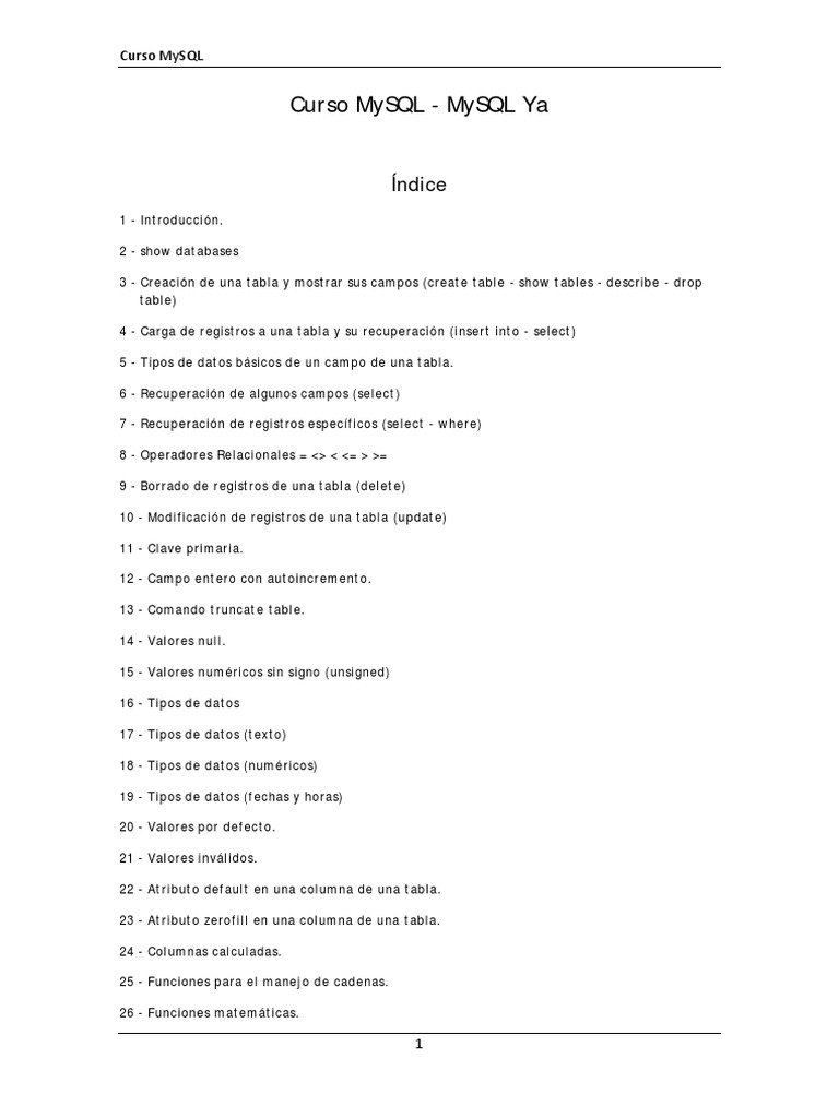Curso Mysql - Mysql Ya | Descargar gratis PDF | SQL | Tabla (base de datos)