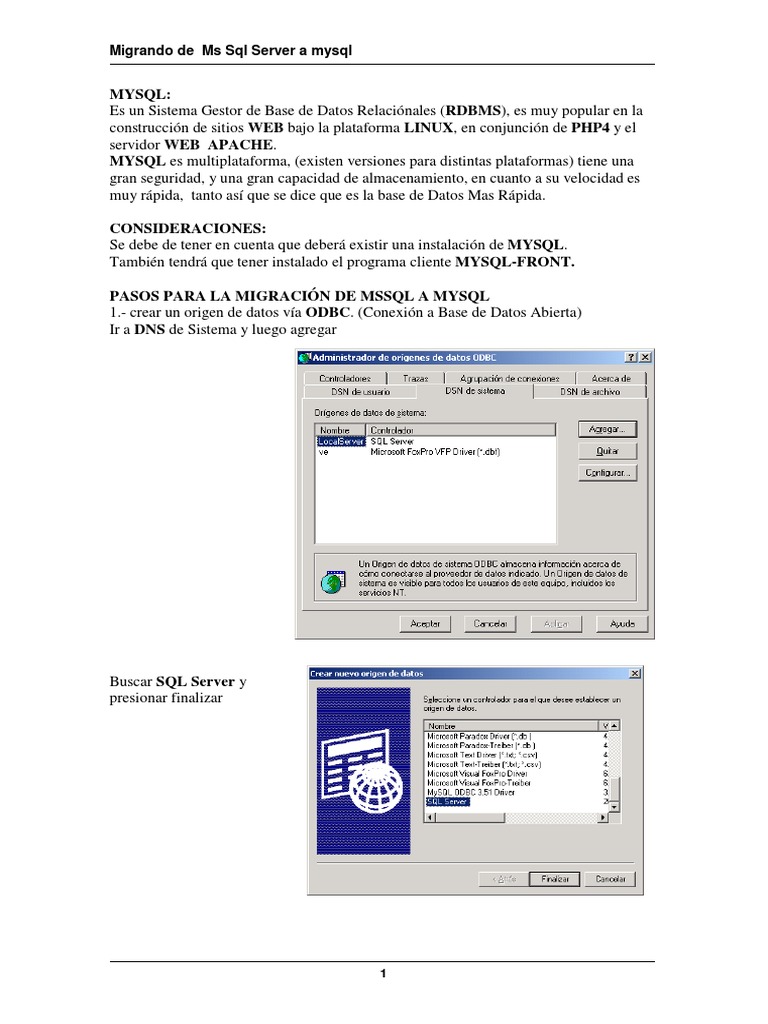 Migrar Datos Mssql A Mysql Pdf Mi Sql Servidor Sql De Microsoft