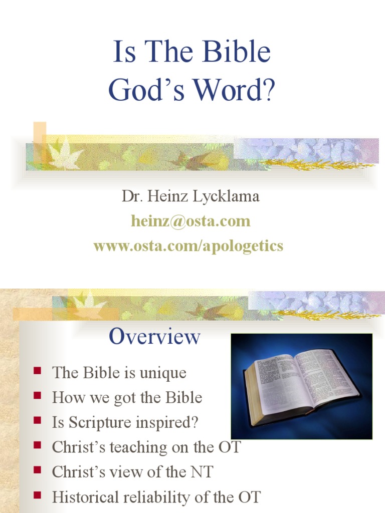 Is The Bible God's Word?: Dr. Heinz Lycklama | PDF | Apocrypha | Bible