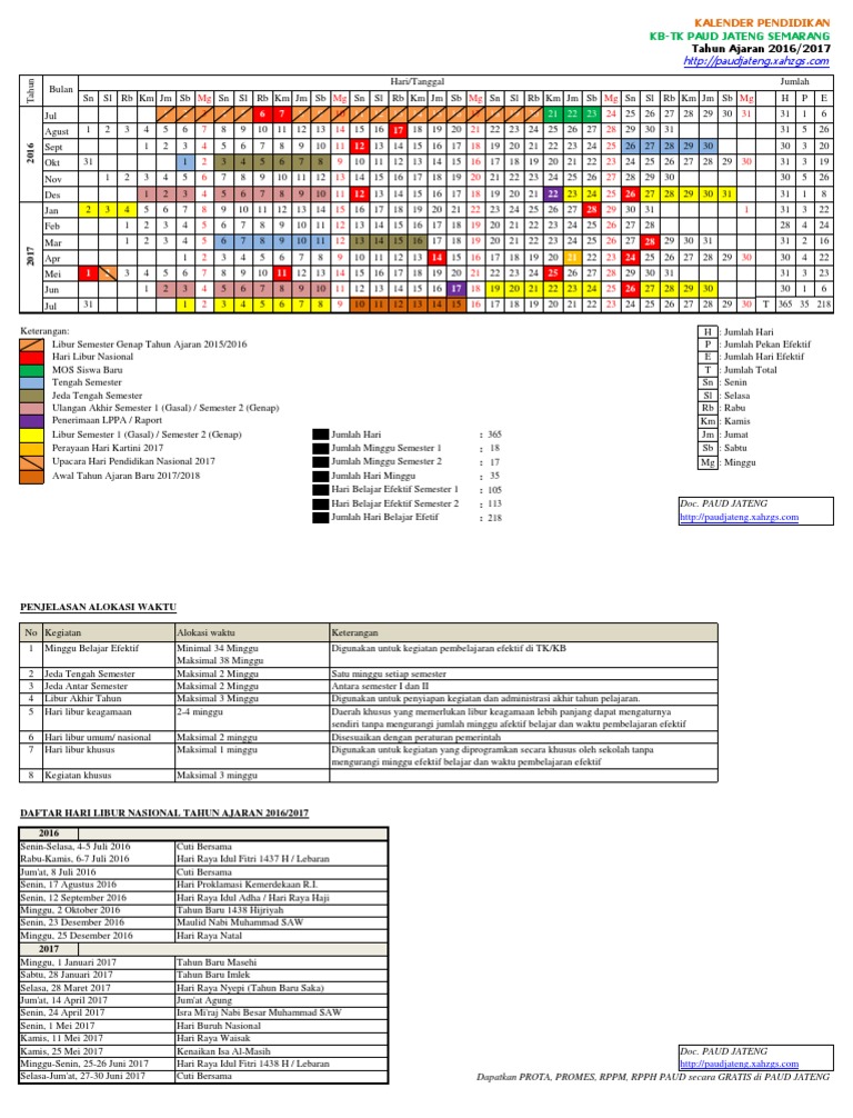 Kaldik Kalender Pendidikan Paud 2016-2017 | PDF