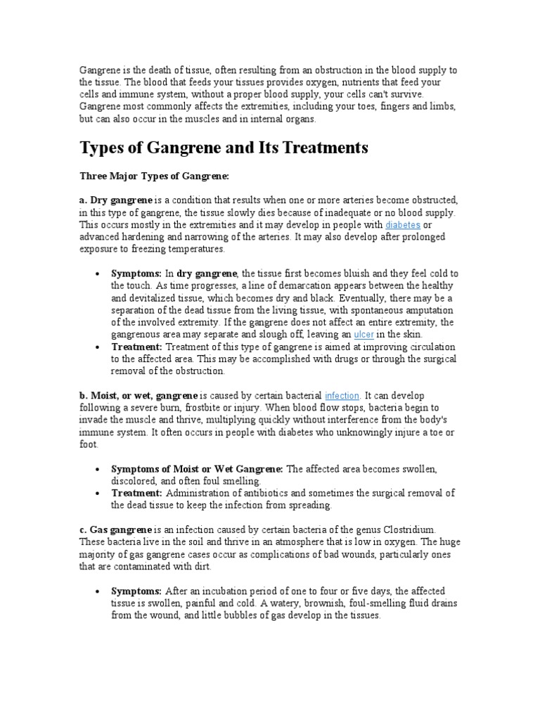 Types and Treatments of Gangrene | PDF | Medical Specialties | Medicine