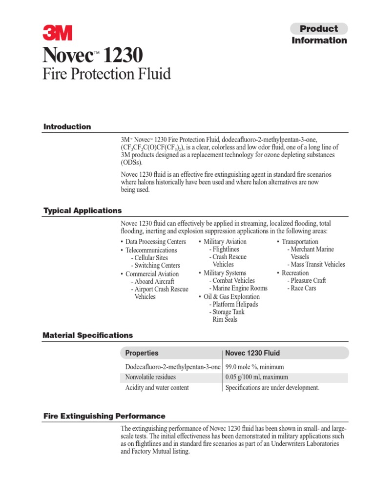 Novec 1230 Product Information Datasheet | PDF | Liquids | Density