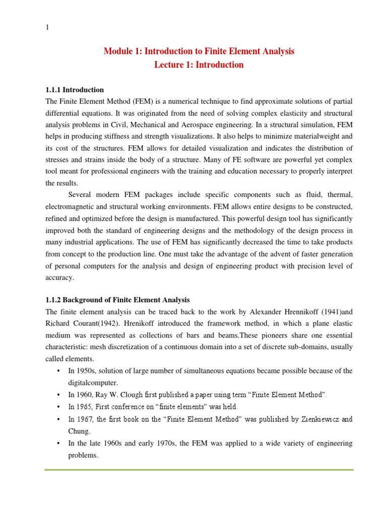 Module 1 Introduction To Finite Element Analysis Lecture 1 Introduction Pdf Finite Element