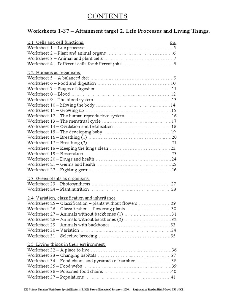 IGCSE Science Worksheets | PDF | Reproductive System | Lung