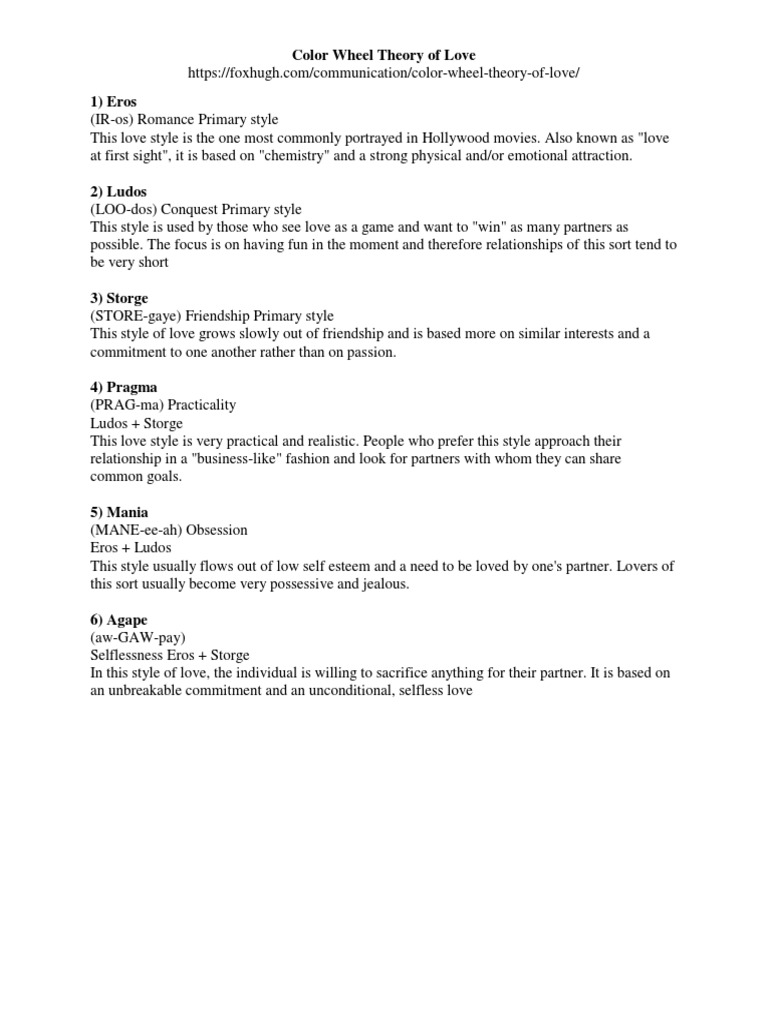 Color Wheel Theory of Love Worksheet | PDF | Career & Growth