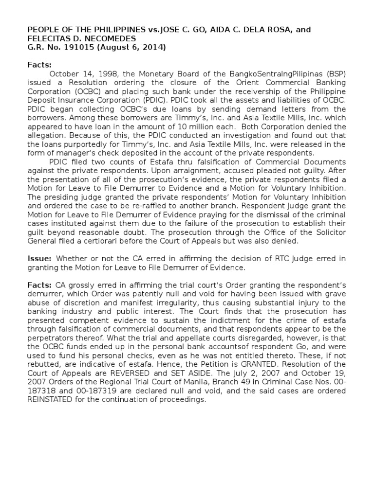 People vs. Jose Go | PDF | Demurrer | Prosecutor