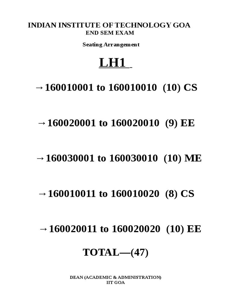 Seating Arrangement For Endsem | PDF | Teaching Methods & Materials | Computers