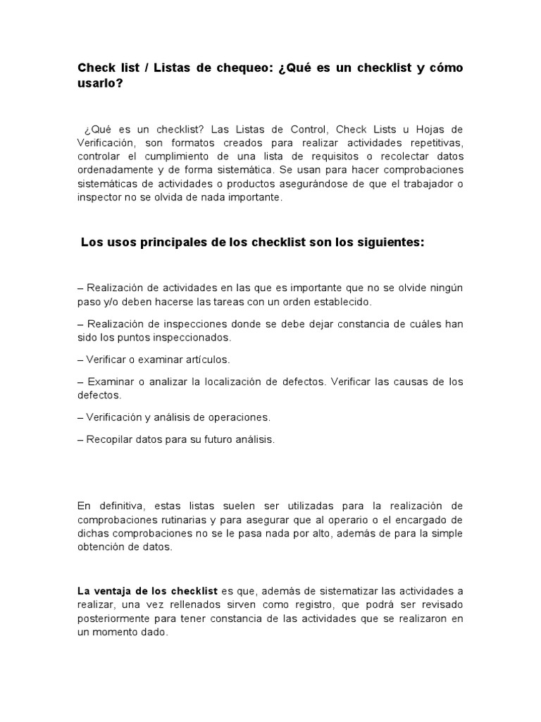Guía Práctica de Checklists y Usos | PDF | Información | Informática y ...