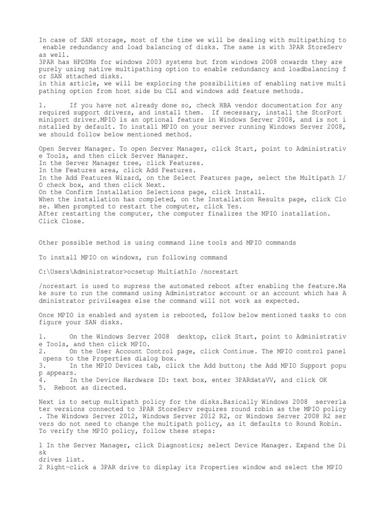 3par Mpio | PDF | Microsoft Windows | Command Line Interface