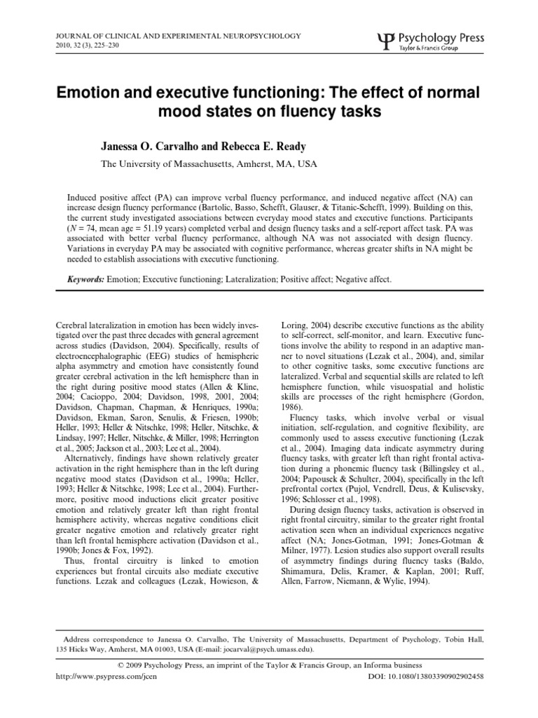 Emotion and Executive Functioning. The Effect of Normal Mood States On ...
