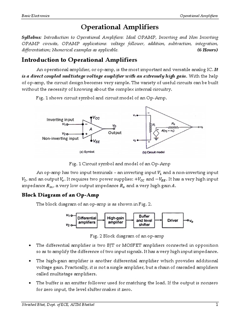 Basic Electronics - Introduction To Operational Amplifiers | PDF | Operational Amplifier | Amplifier