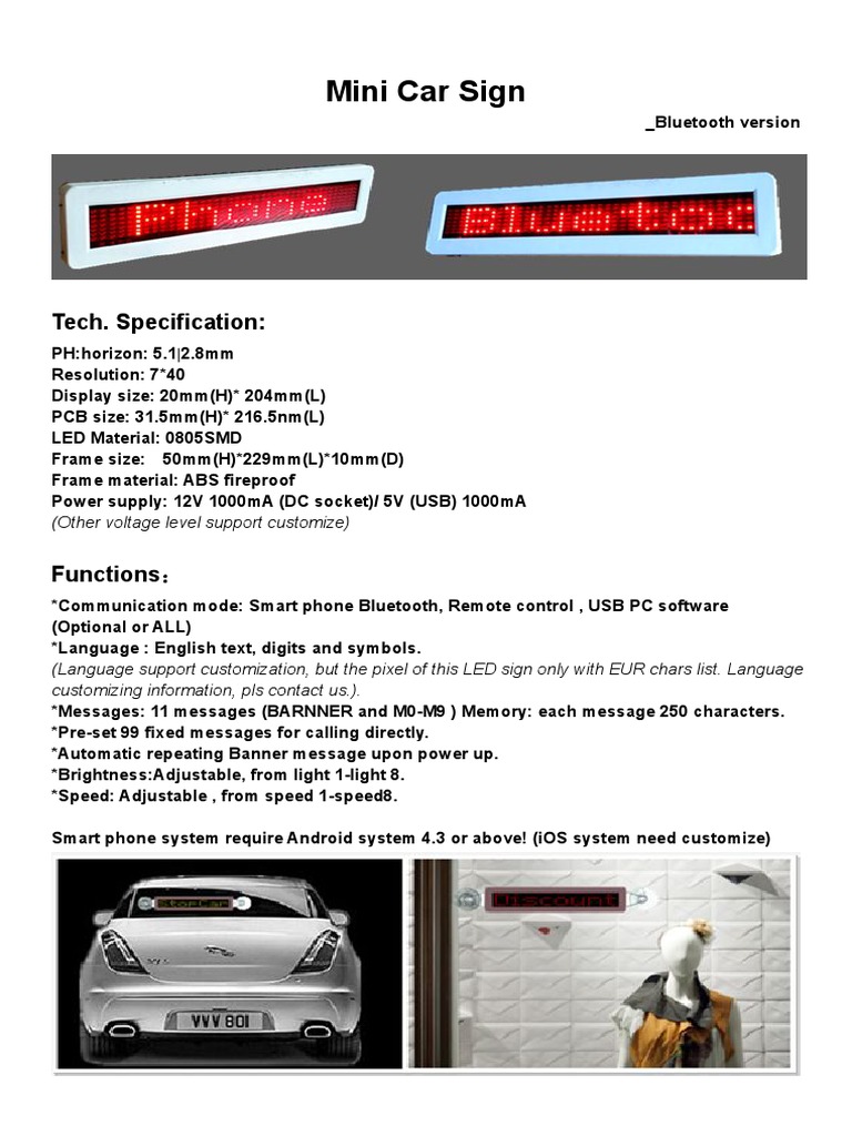 Automatic Car Sign Specifications | PDF | Technology & Engineering