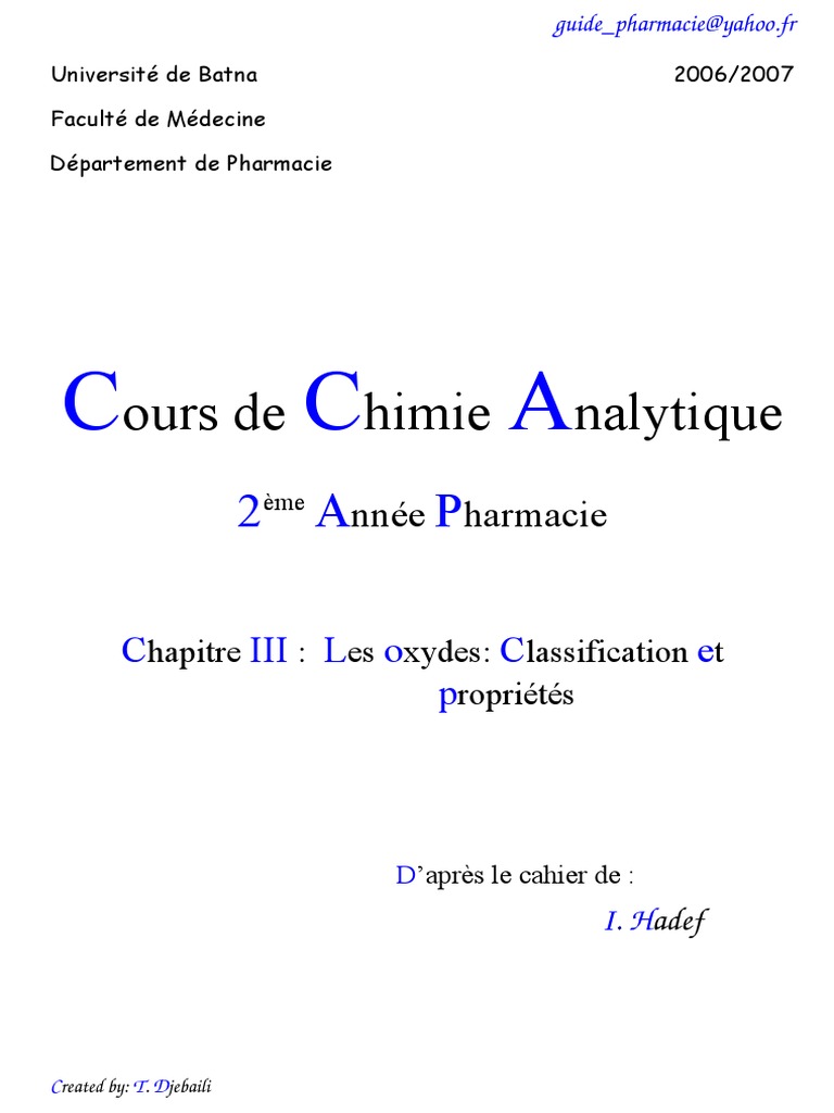 Chimie Minerale 03 Les Oxydes Classification Et Proprietes | PDF