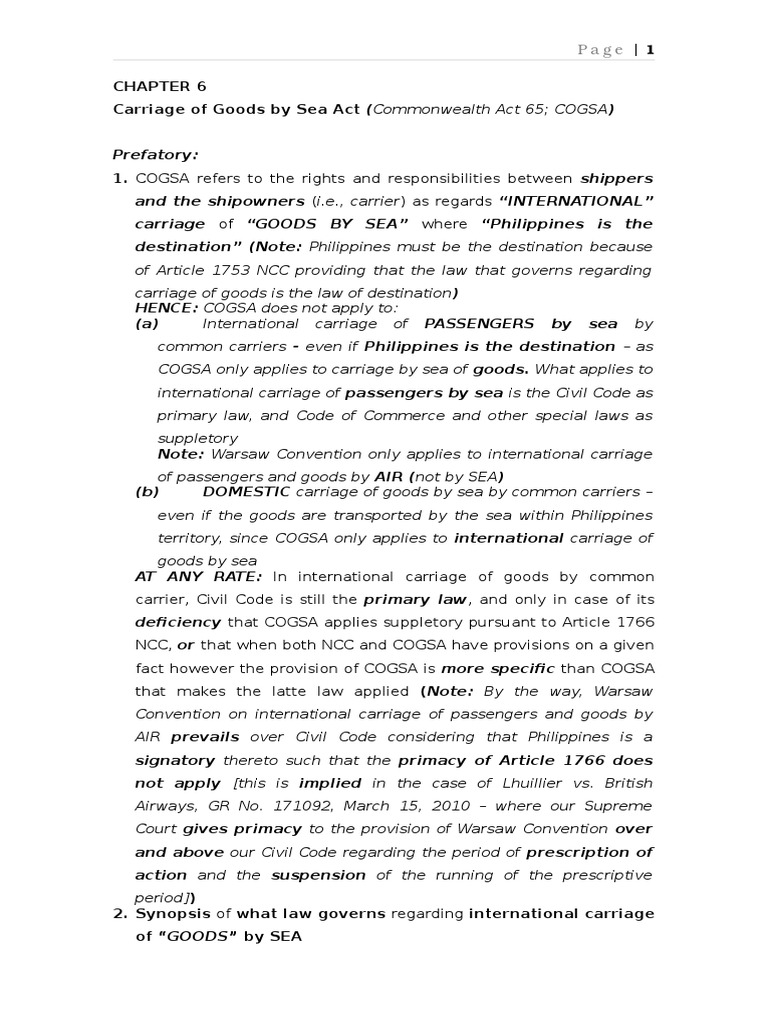 COGSA Overview: International Goods Transport | PDF | Common Carrier ...