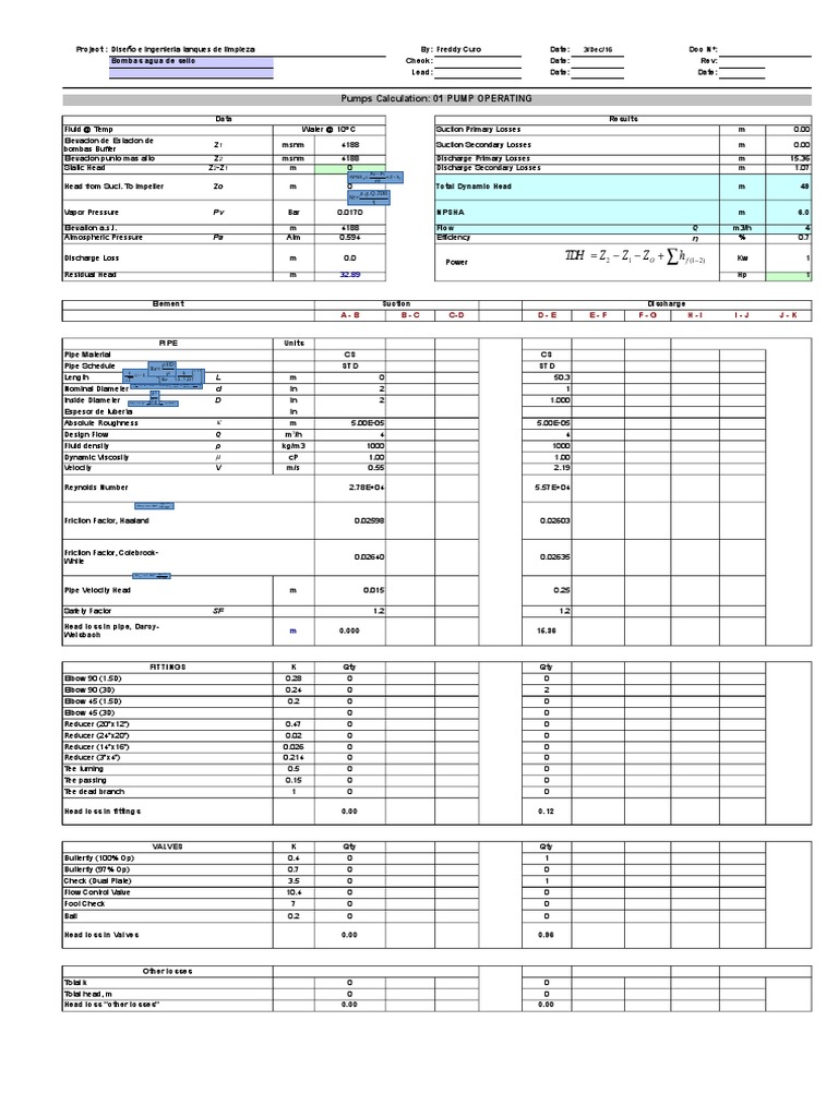 H Z Z Z TDH: Pumps Calculation: 01 PUMP OPERATING | PDF | Chemical ...