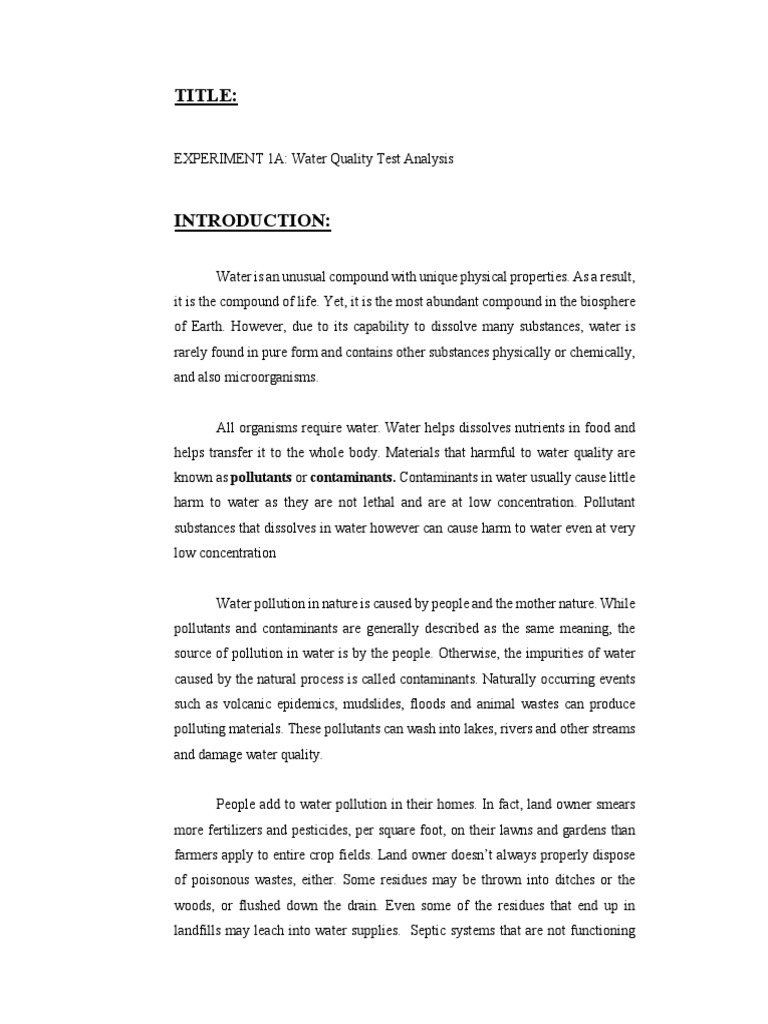 Water Quality Test Analysis Report | PDF | Water Pollution | Hydroxide