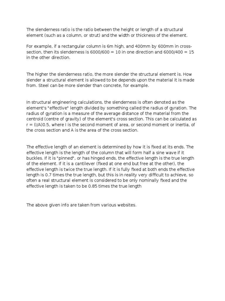 The Slenderness Ratio Is The Ratio Between The Height or Length of A ...