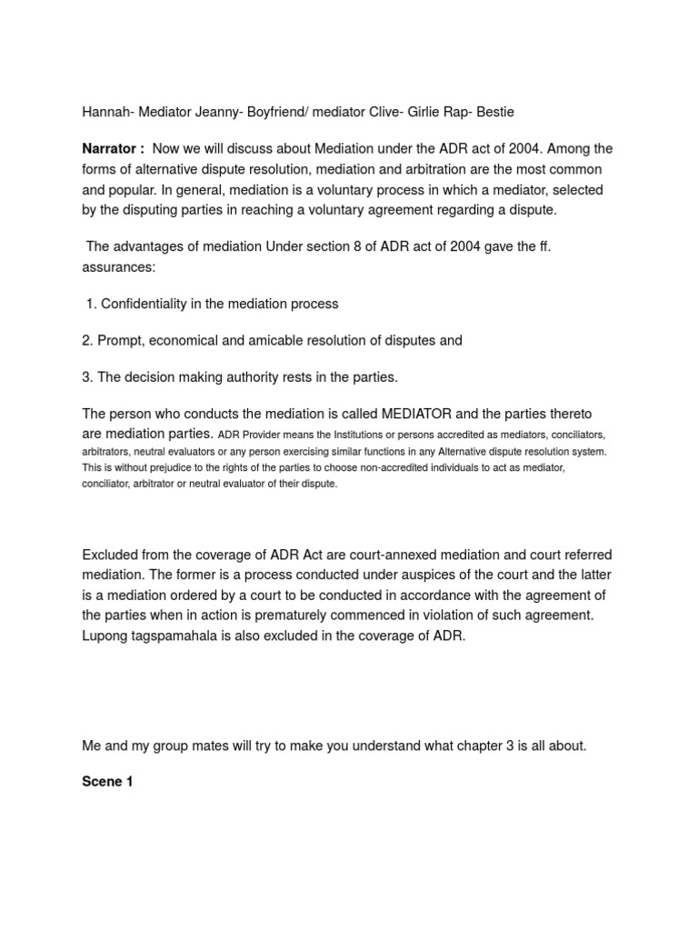 ADR Group 3 Script | PDF | Mediation | Alternative Dispute Resolution