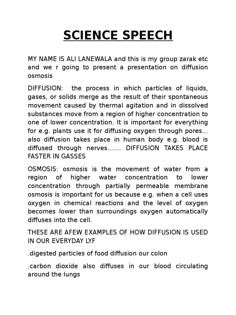 Science Speech | Download Free PDF | Osmosis | Diffusion