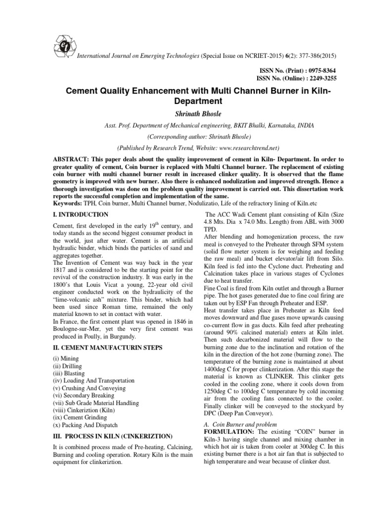 Cement Quality Enhancement With Multi Channel Burner in Kiln-Department ...