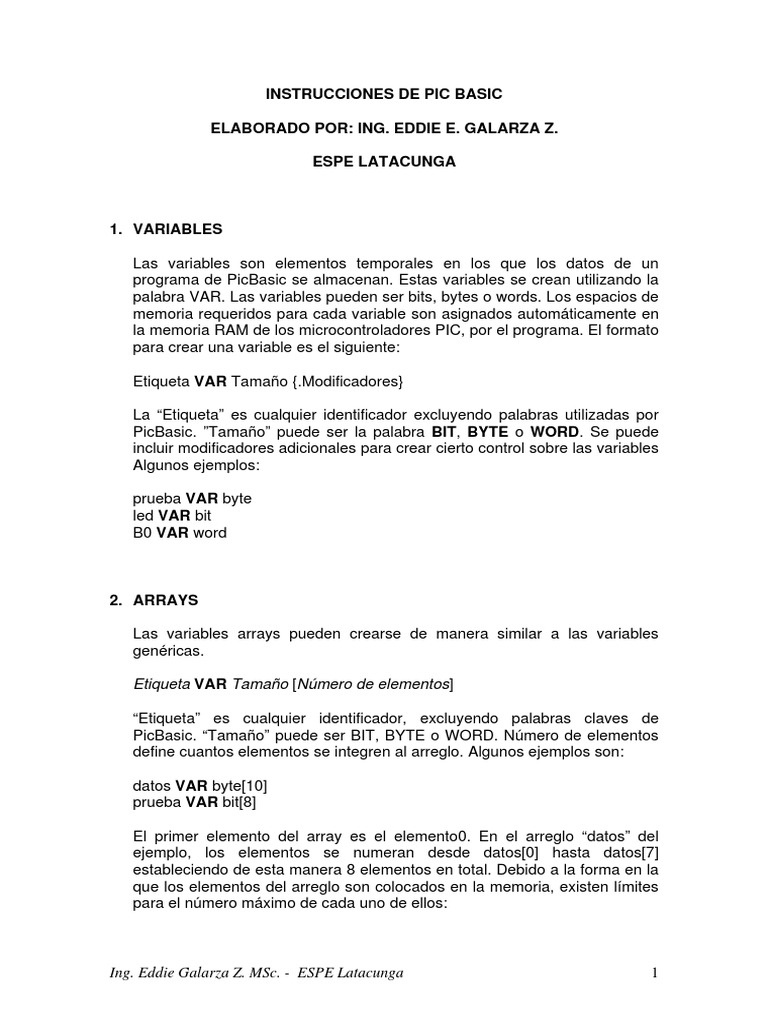 Instrucciones básicas de PicBasic para microcontroladores PIC | PDF | Poco | Puerta lógica