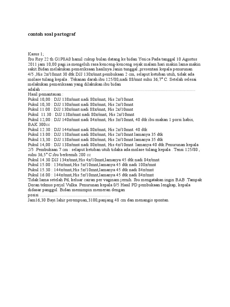 Contoh Soal Partograf Kebidanan - Pembahasan Soal