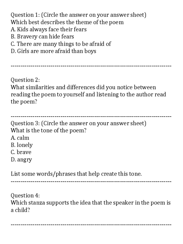 Life Doesnt Frighten Me Questions | PDF | Poetry | Narration