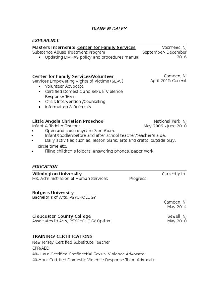Diane M. Daley: Human Services Profile | PDF | Career & Growth | Self ...