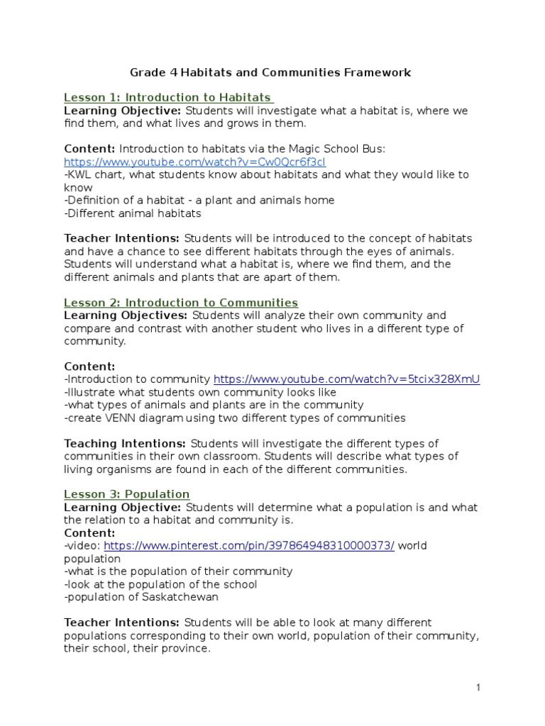Grade 4 Habitatsandcommunitiesframework | PDF | Food Web | Habitat