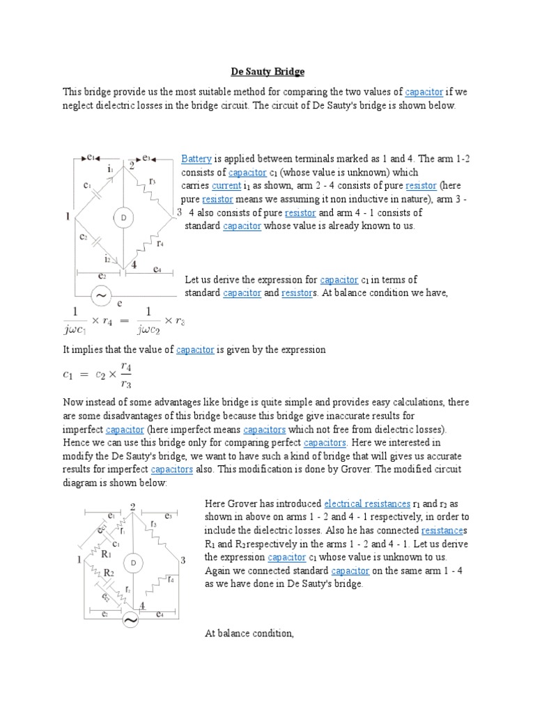 De Sauty Bridge | PDF | Capacitor | Resistor