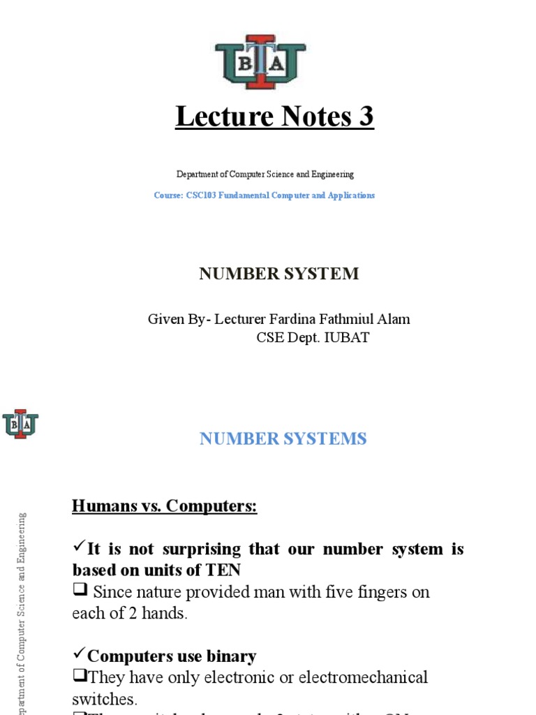 Lecture Notes 3 (CSC-103) | PDF | Numbers | Notation