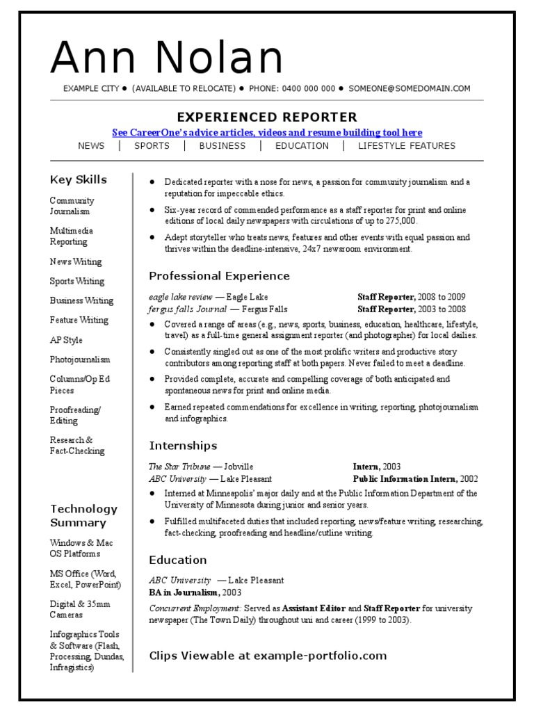Experienced Reporter Resume Overview | PDF