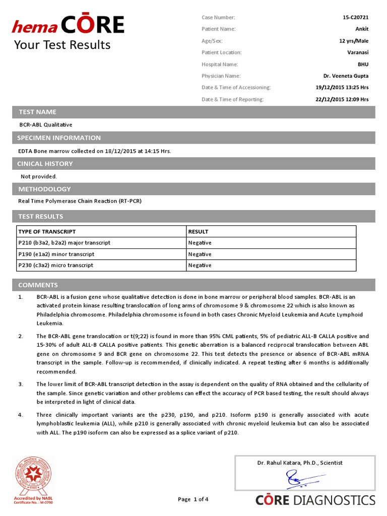 Patient 15-c20721 Bcr-Abl Quali Report | PDF | Real Time Polymerase ...