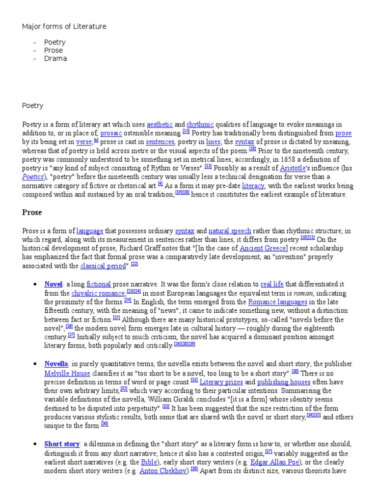 Major Forms of Literature Explained | PDF | Prose | Poetry