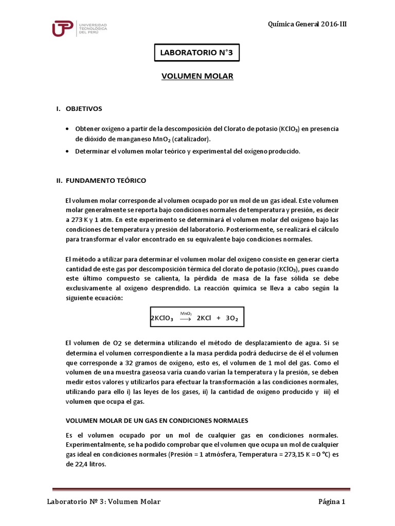Volumen Molar 2016 III | PDF | Gases | Mole (Unidad)