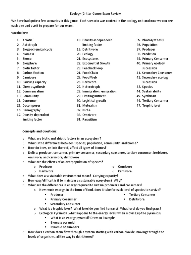 Ecology Exam Review Guide | PDF | Ecology | Ecosystem