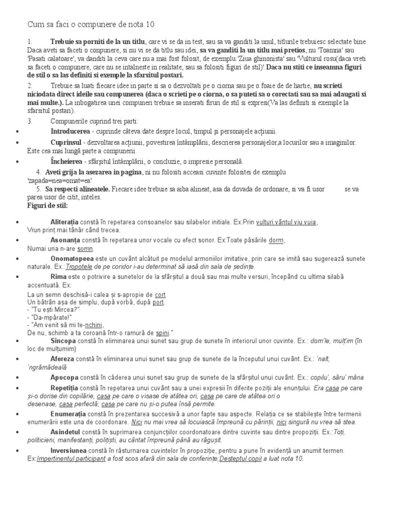Cum Sa Faci o Compunere de Nota 10 | PDF