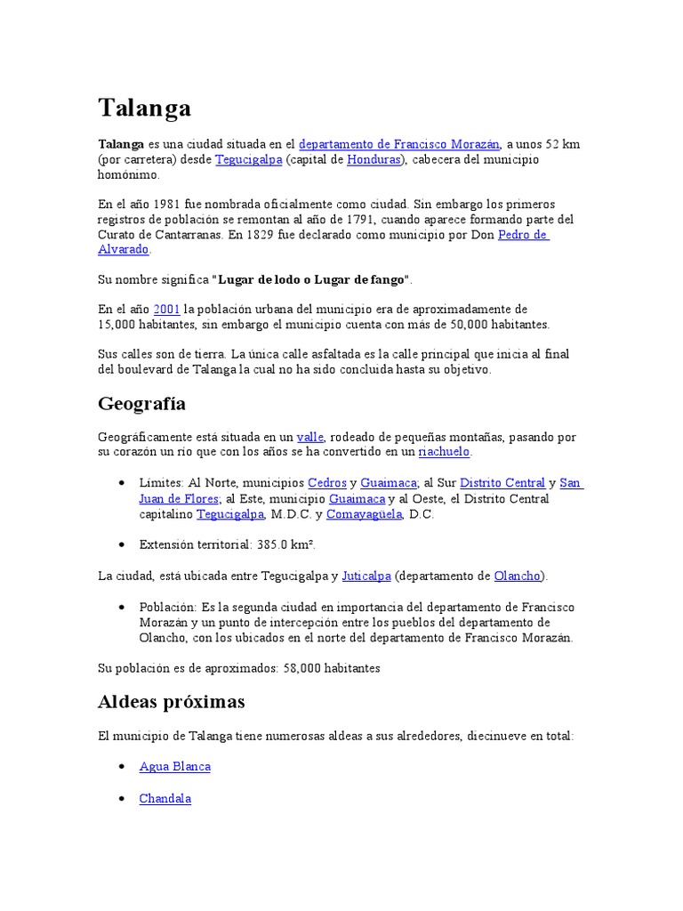 La ciudad de Talanga: historia, cultura, economía y atractivos de un ...