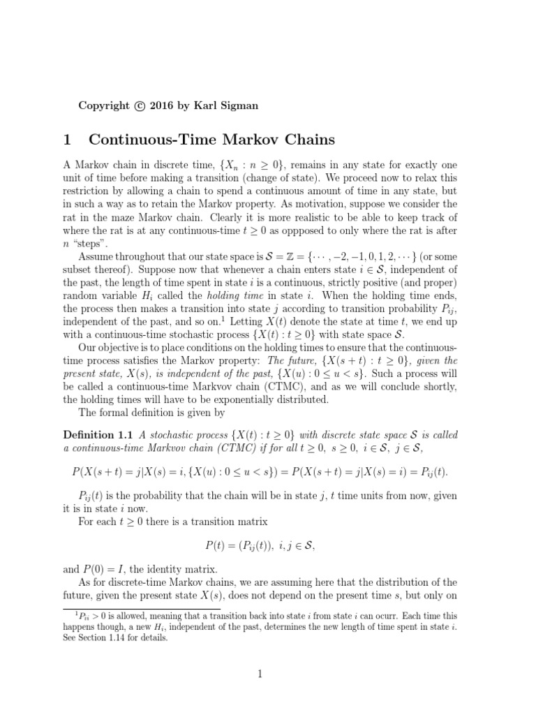 1 Continuous-Time Markov Chains | Download Free PDF | Markov Chain | Stochastic Process