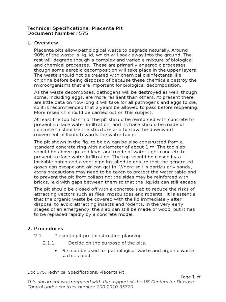 575 Tech Specs Placenta Pit Final | PDF | Decomposition | Waste