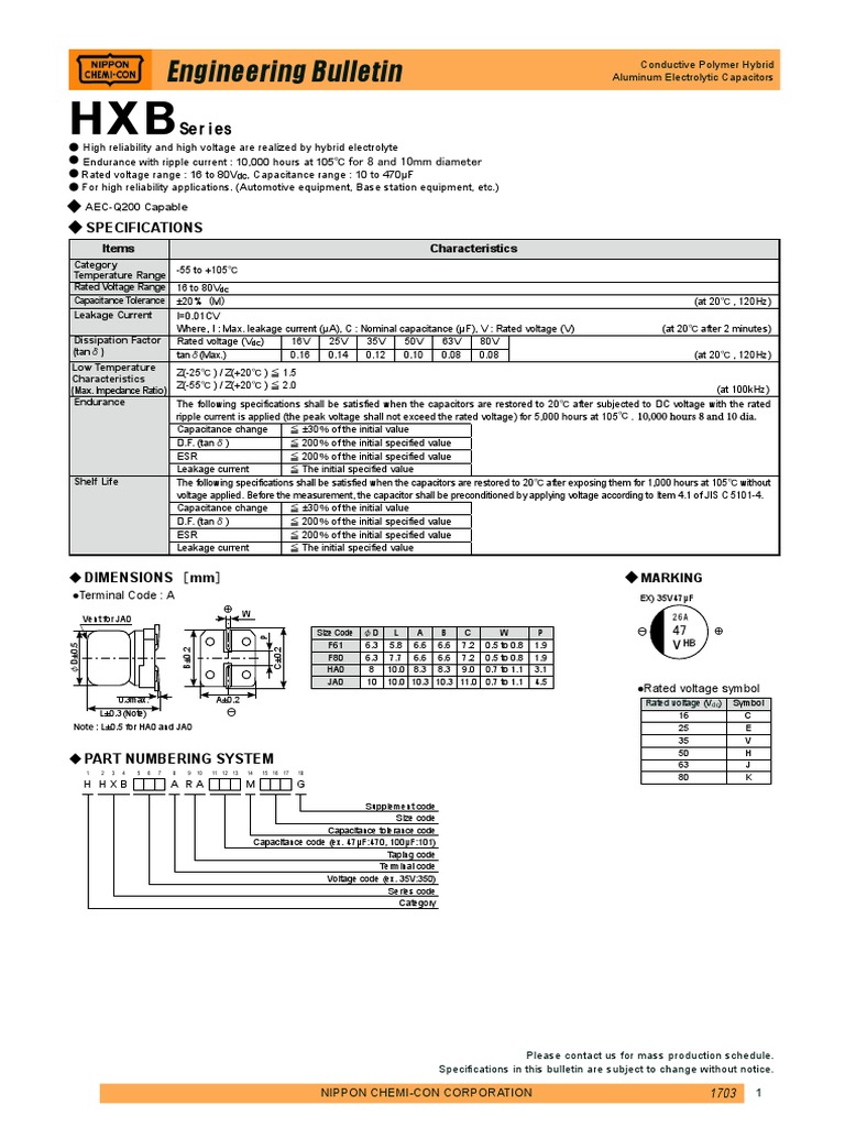 HXB Series Buletin | PDF | Capacitor | Electronic Engineering
