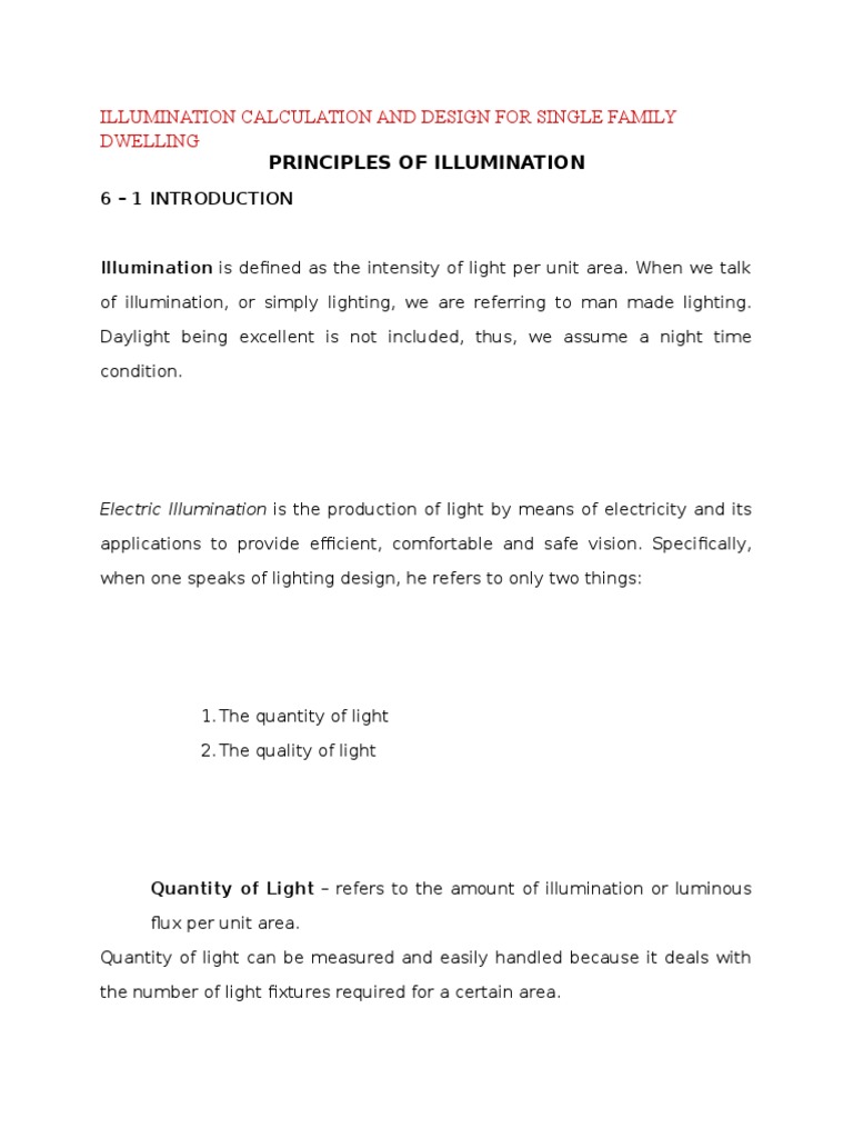 Illumination Calculation and Design For Single Family Dwelling | PDF ...