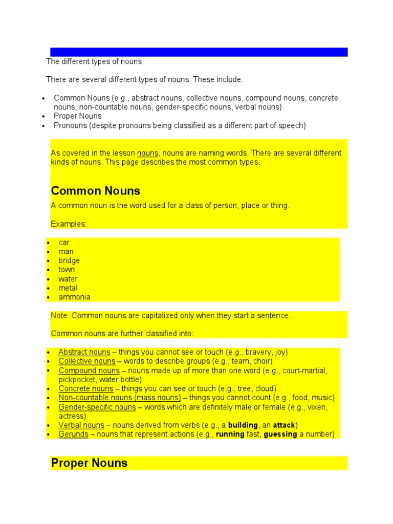 The Different Types of Nouns | PDF | Noun | Part Of Speech
