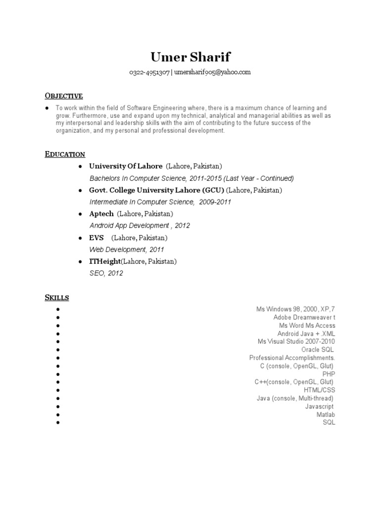 Umer Sharif: Bachelors in Computer Science, 2011-2015 (Last Year - Continued) | Download Free ...